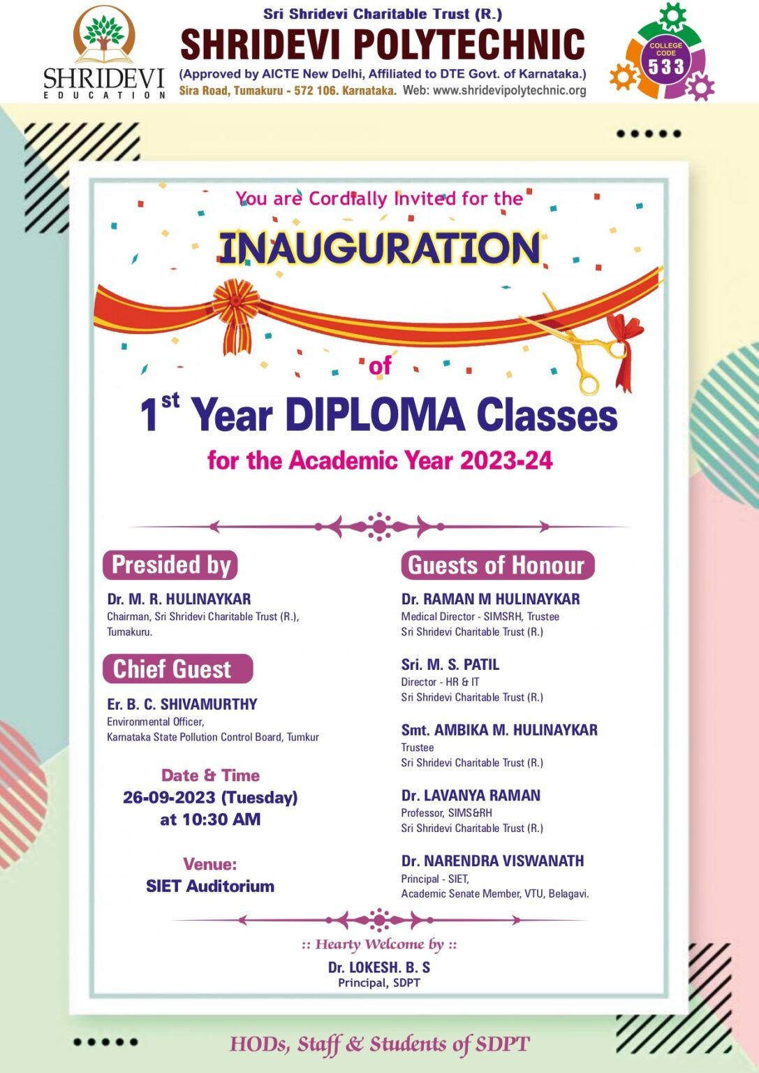 1st year Diploma Inauguration-2023 | SHRIDEVI POLYTECHNIC
